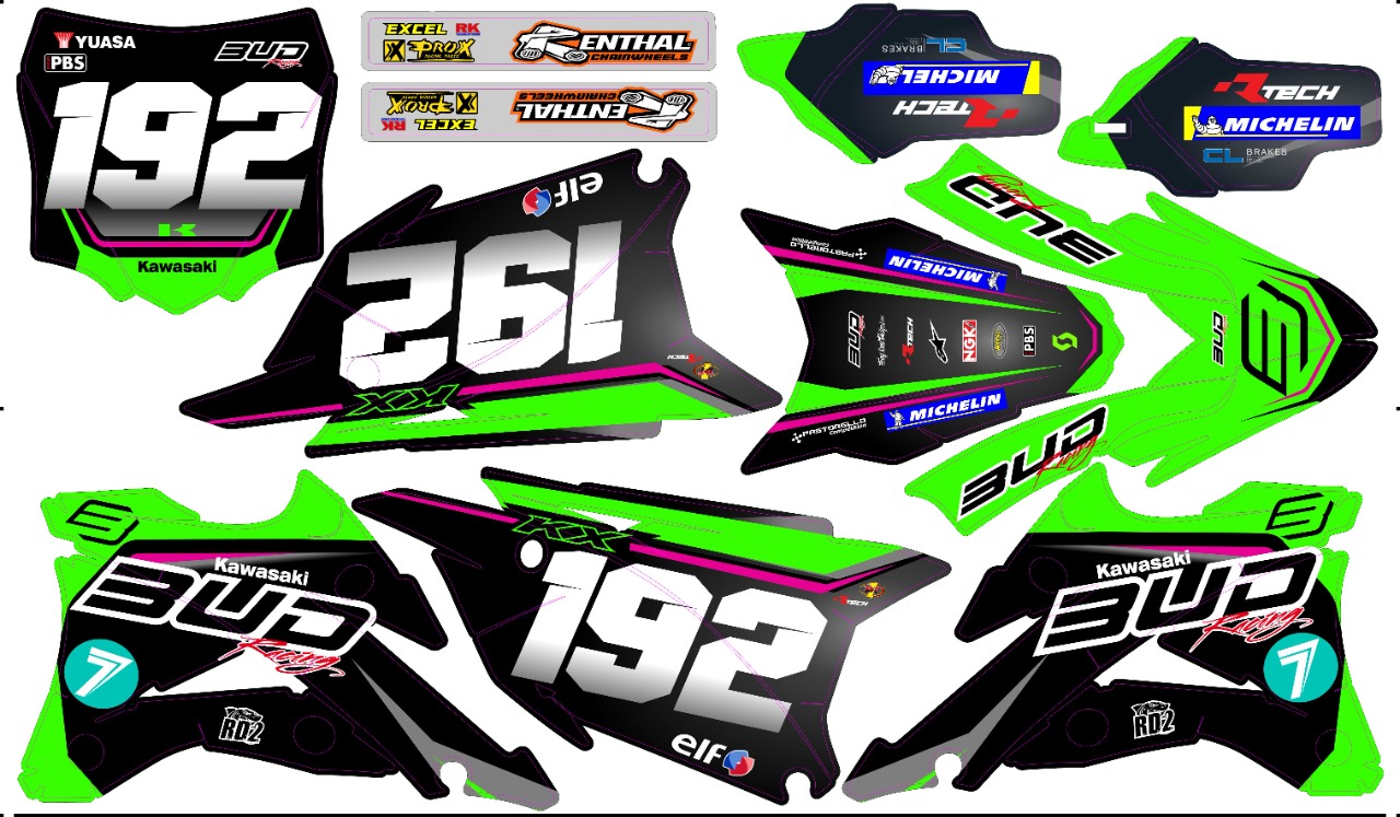 Kit déco Semi-perso Kawasaki KX 65 / 85 ( 2001 à 2026 ) - BUD